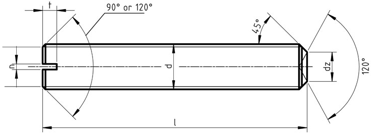 DIN 438 — Винт установочный с засверленным концом и прямым шлицем ...