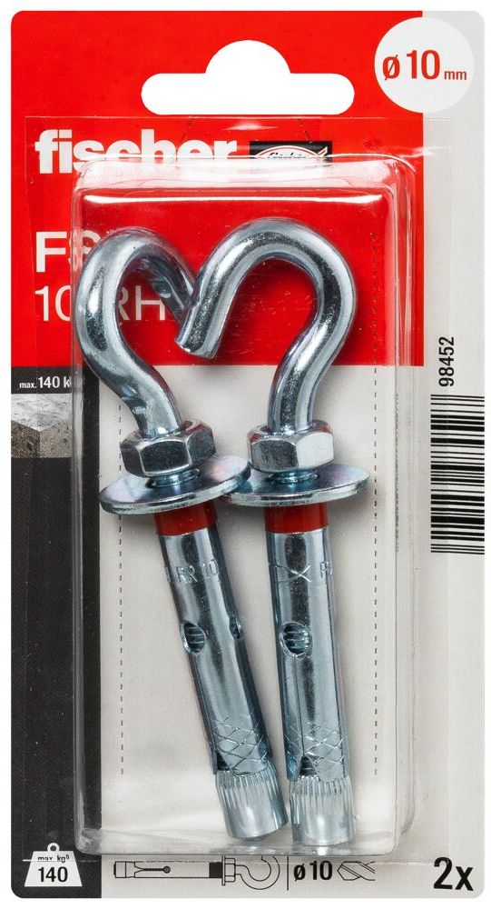 Купить анкер втулочный с крюком fsl 10 rh k fischer 098452, оцинкованная сталь, 2 штуки в ...