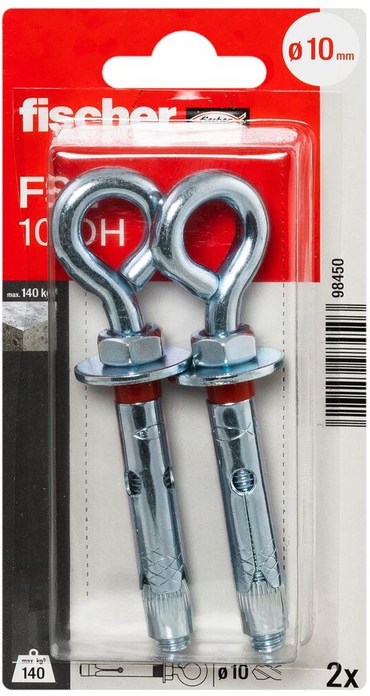 Купить анкер втулочный с проушиной fsl 10 oh k fischer 098450, оцинкованная сталь, 2 штуки в ...