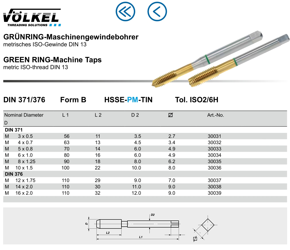 Купить метчик машинный DIN 371/376 HSSE-PM TiN Volkel, метрическая резьба в интернет-магазине по ...