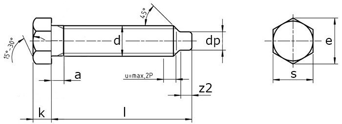 Болт установочный М10х30 DIN 561 форма B, класс прочности 8.8, оцинкованная сталь купить в Крепком