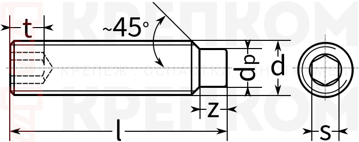 Винт установочный М8х20 DIN 915 (ISO 4028) с цапфой, нержавеющая сталь А1 — купить в Москве ...